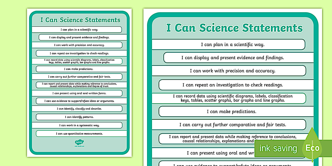 UKS2 I Can Science Statements Display Poster (teacher made)