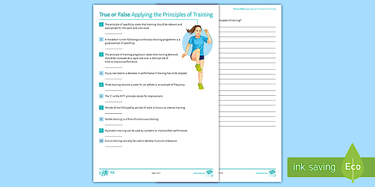 GCSE PE: Principles of Training True or False Worksheet