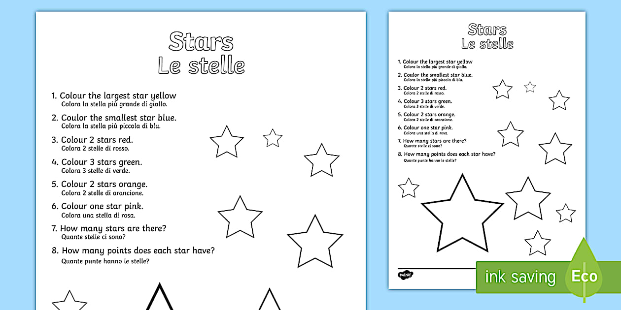 Star Colouring Comprehension Worksheet / Worksheet English/Italian - Star