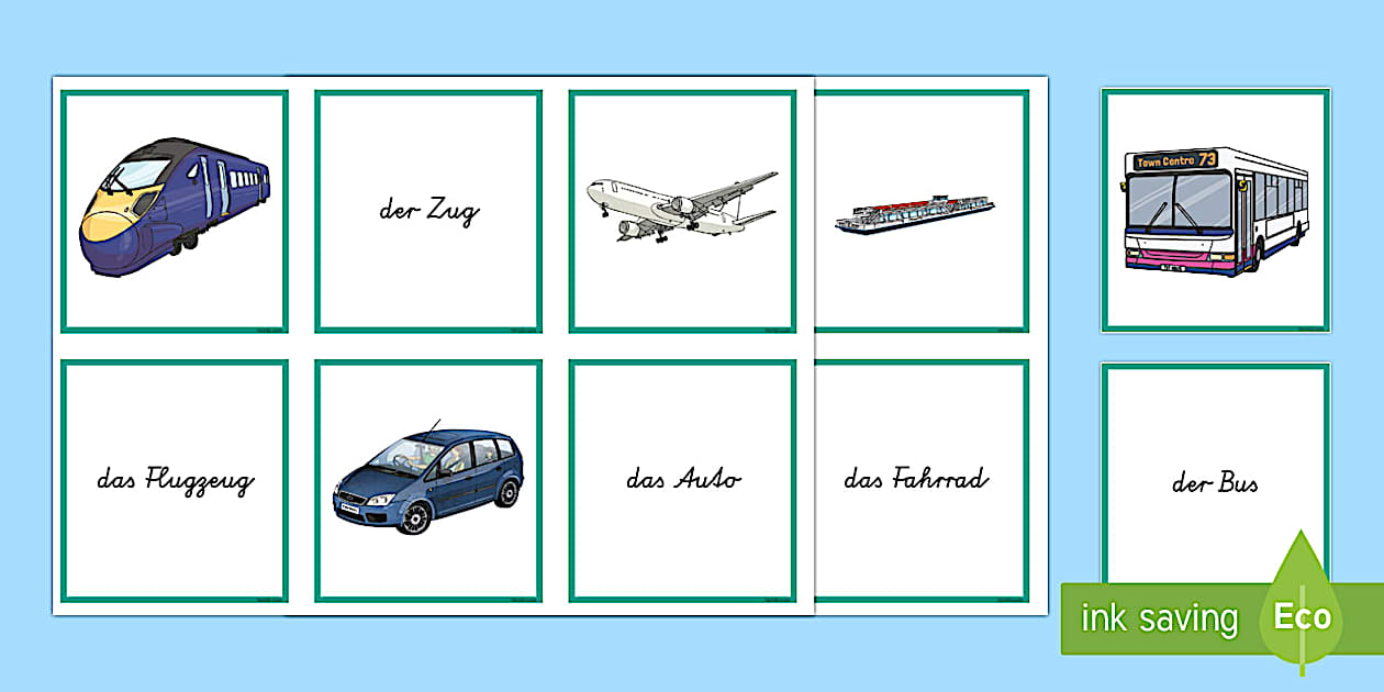 Verkehrsmittel Wort- und Bild- Memory Karten - Twinkl