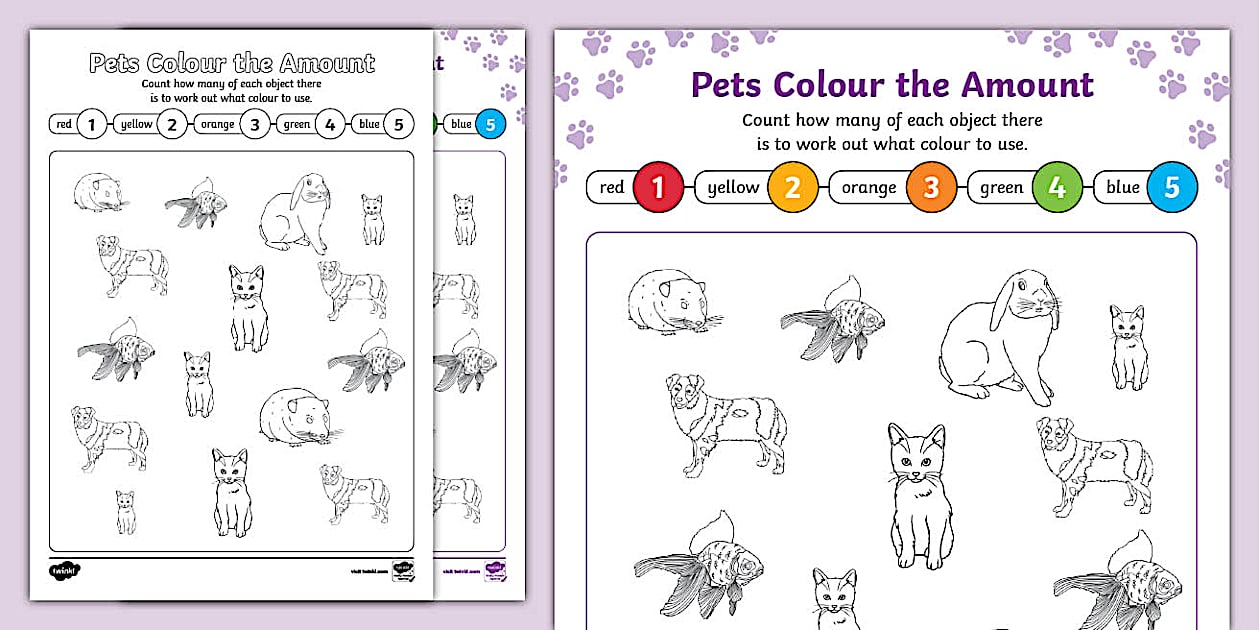 👉 Pets Colour the Amount Worksheet (Hecho por educadores)