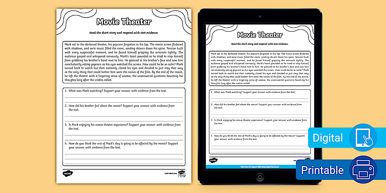 Prove It! Movie Theater Text Evidence Worksheet for 6th-8th