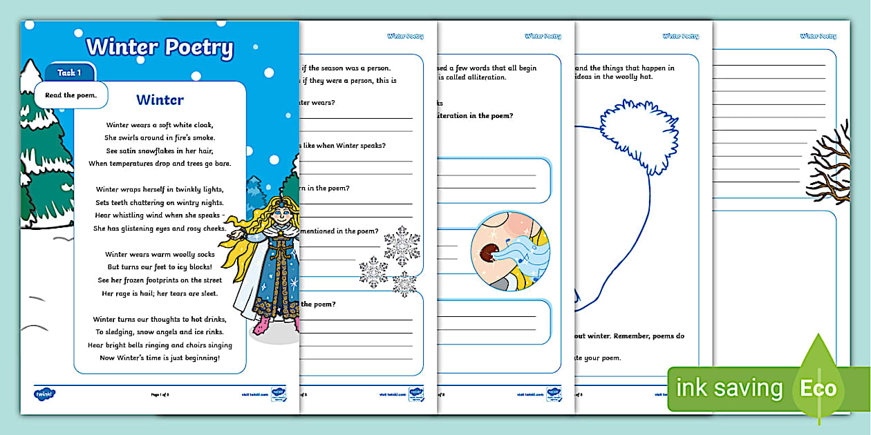Poetry Winter Activity Sheets (Teacher-Made) - Twinkl