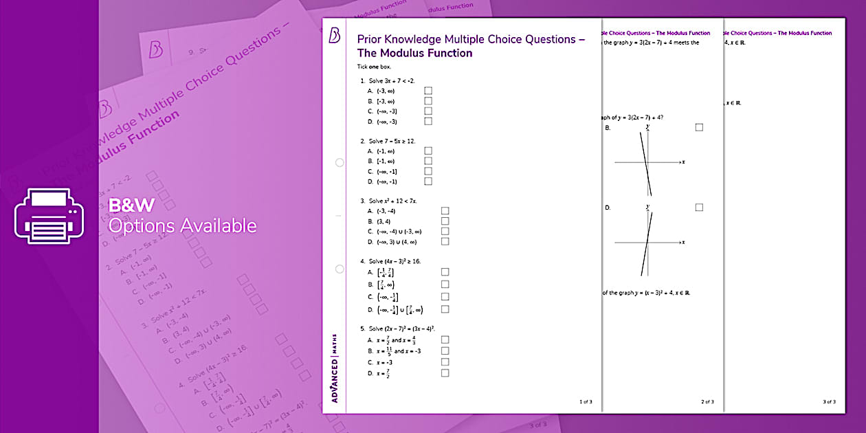 👉 The Modulus Function – Prior Knowledge Multiple-Choice