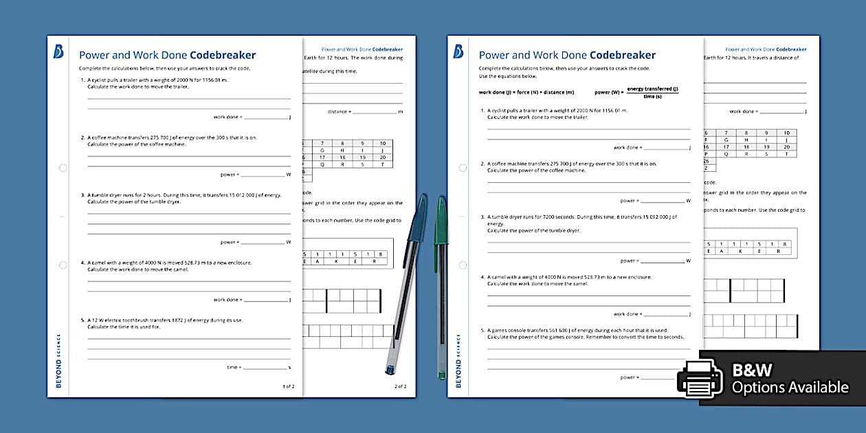 Power and Work Done Codebreaker Worksheet | Physics | Beyond