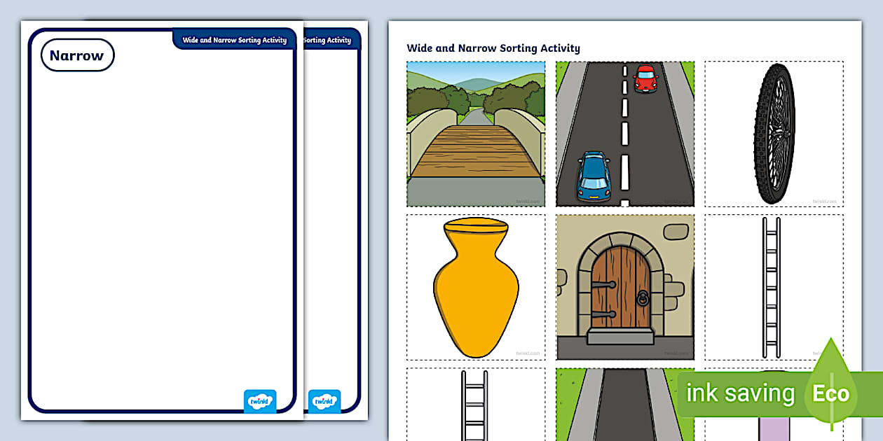 Wide and Narrow Sorting Activity (teacher made) - Twinkl