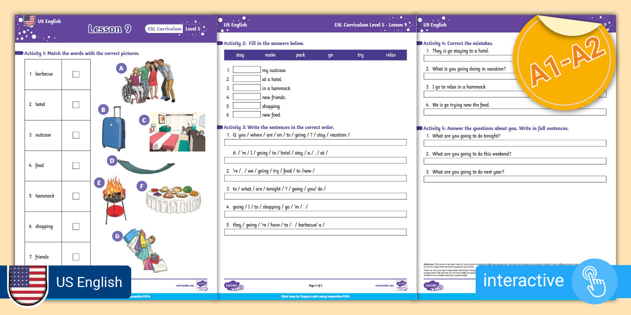 ESL Curriculum (US-English Version) Level 5 Lesson 9 Interactive Activity
