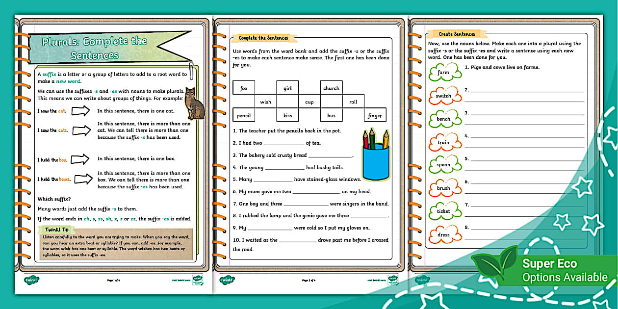 Plurals: Complete the Sentences (Ages 5 - 6)