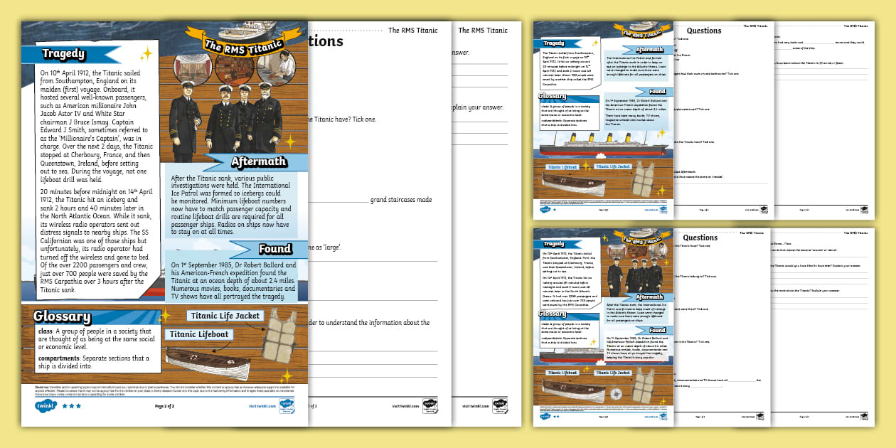 LKS2 Titanic Differentiated Reading Comprehension Activity