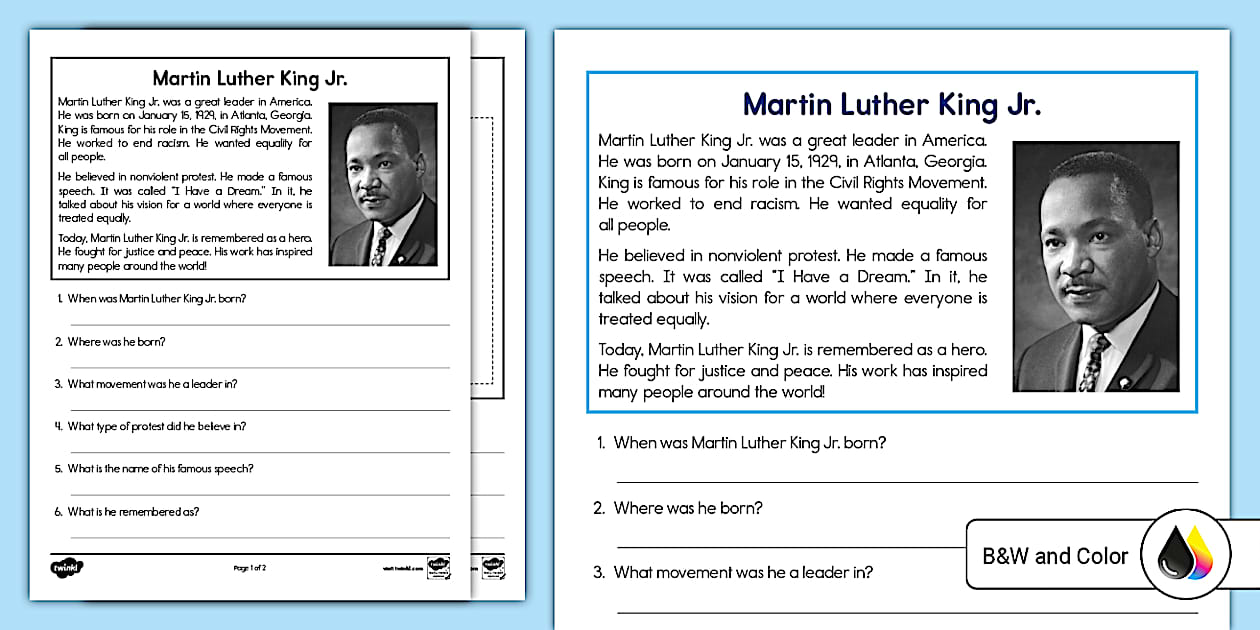 Martin Luther King Jr. Beginner Level Reading Writing ELL