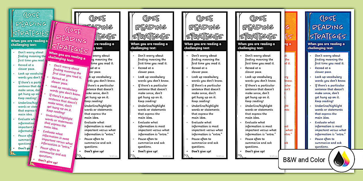 Close Reading Bookmark for 6th-8th Grade (Teacher-Made)