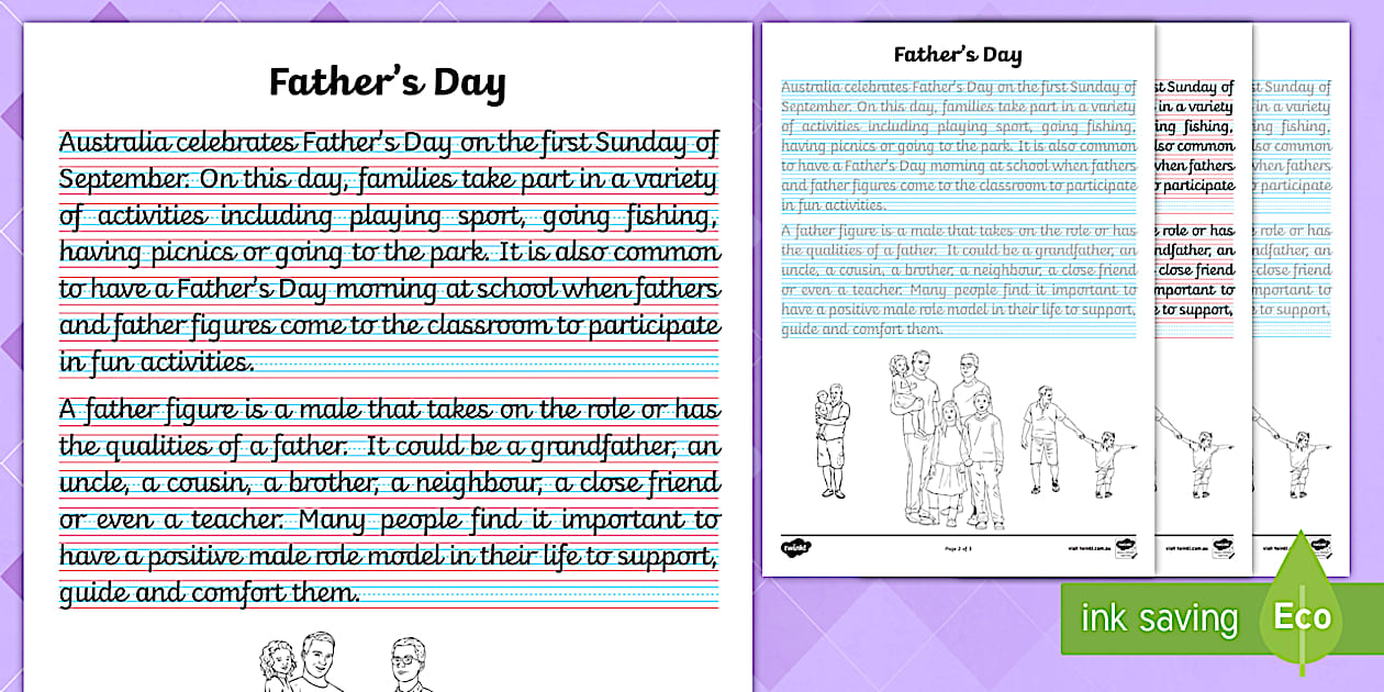 NSW Father's Day Handwriting Practice Worksheet - Twinkl