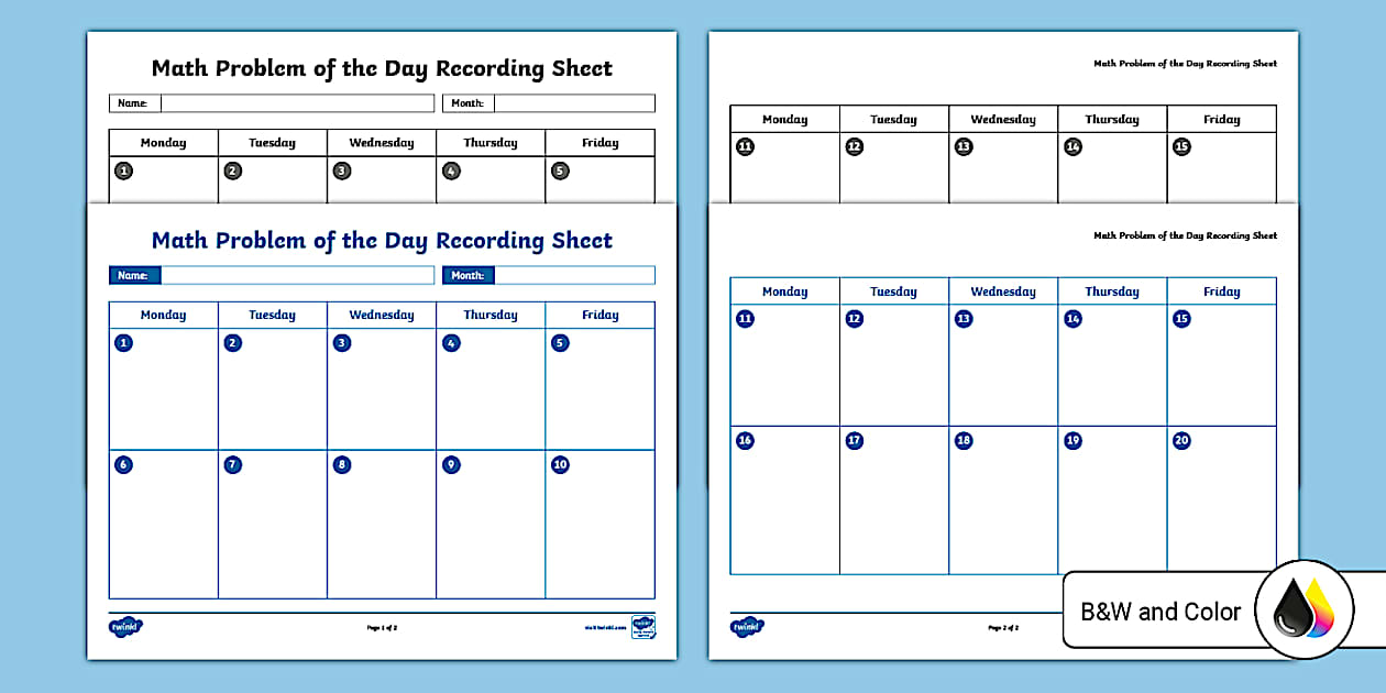 Math Problem of the Day Recording Sheet (Teacher-Made)