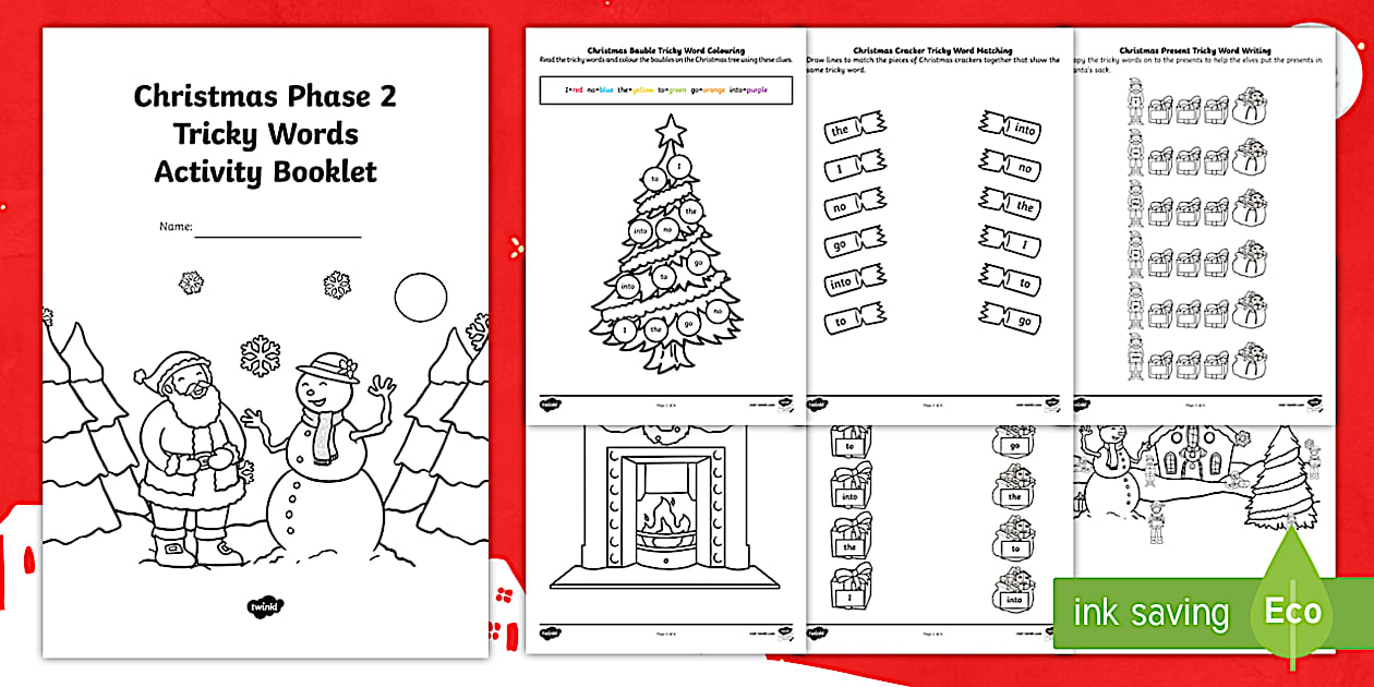 Phase 2 Christmas Phonics Tricky Words Activity Booklet