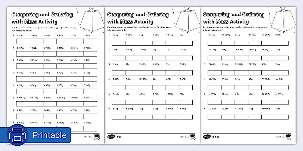 Comparing and Ordering with Mass Activity Sheet - Twinkl