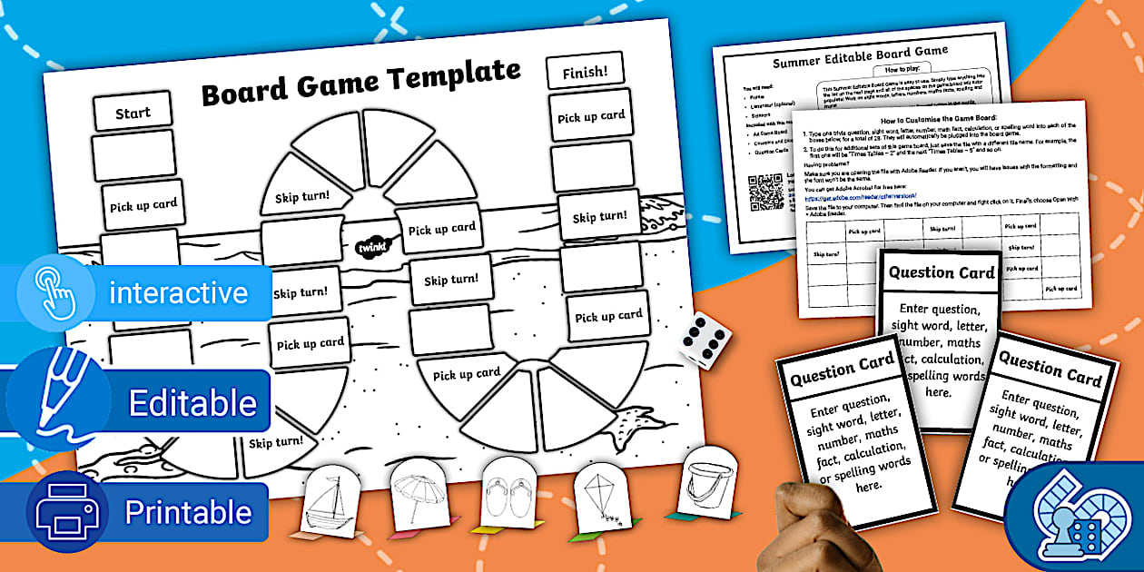 Summer Colouring Blank Board Game Template – Twinkl Resource