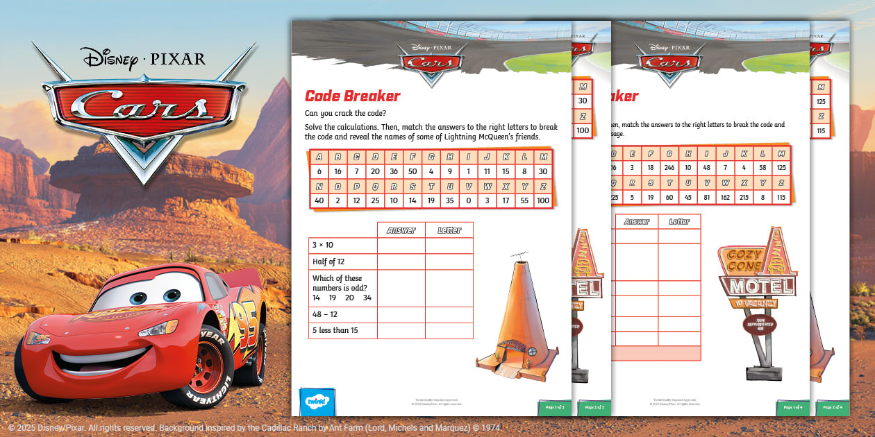 👉 Cars: Maths Code Breaker Pack (teacher made) - Twinkl