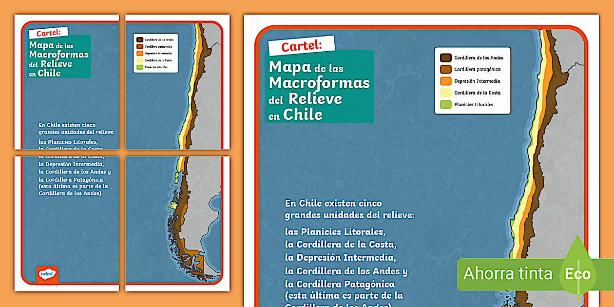 Póster: mapa de relieve de Chile y sus macroformas - Twinkl