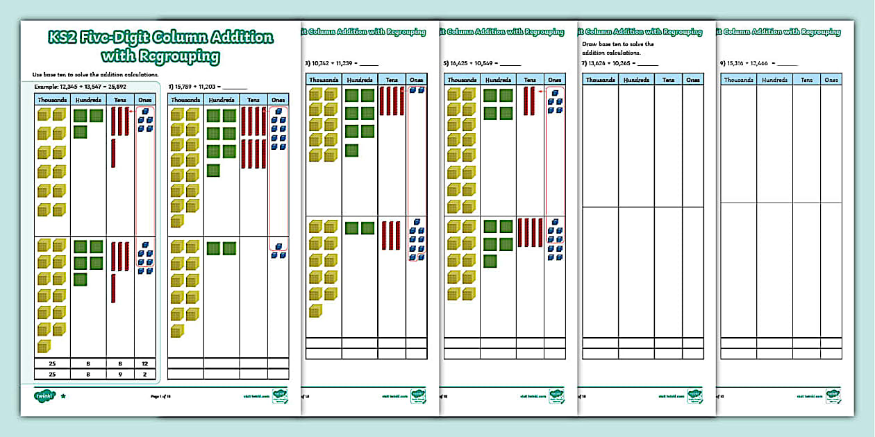 👉 KS2 Four-Digit Column Addition without Regrouping Base Ten