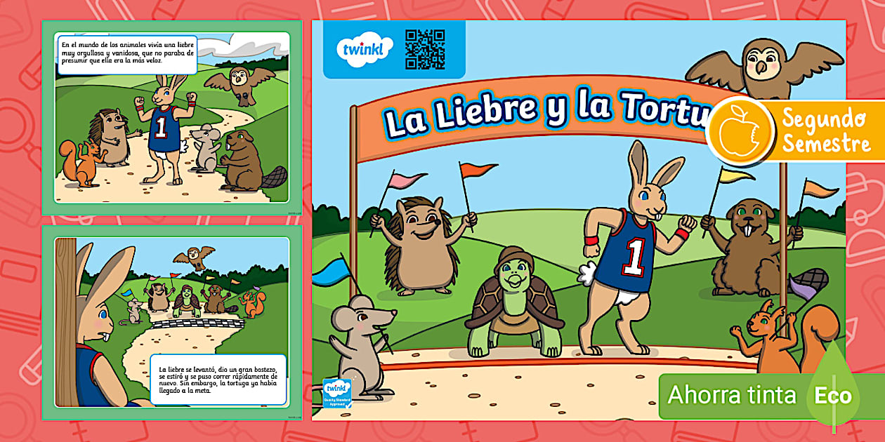 PowerPoint La Liebre y la Tortuga Fábula Ilustrada - Twinkl