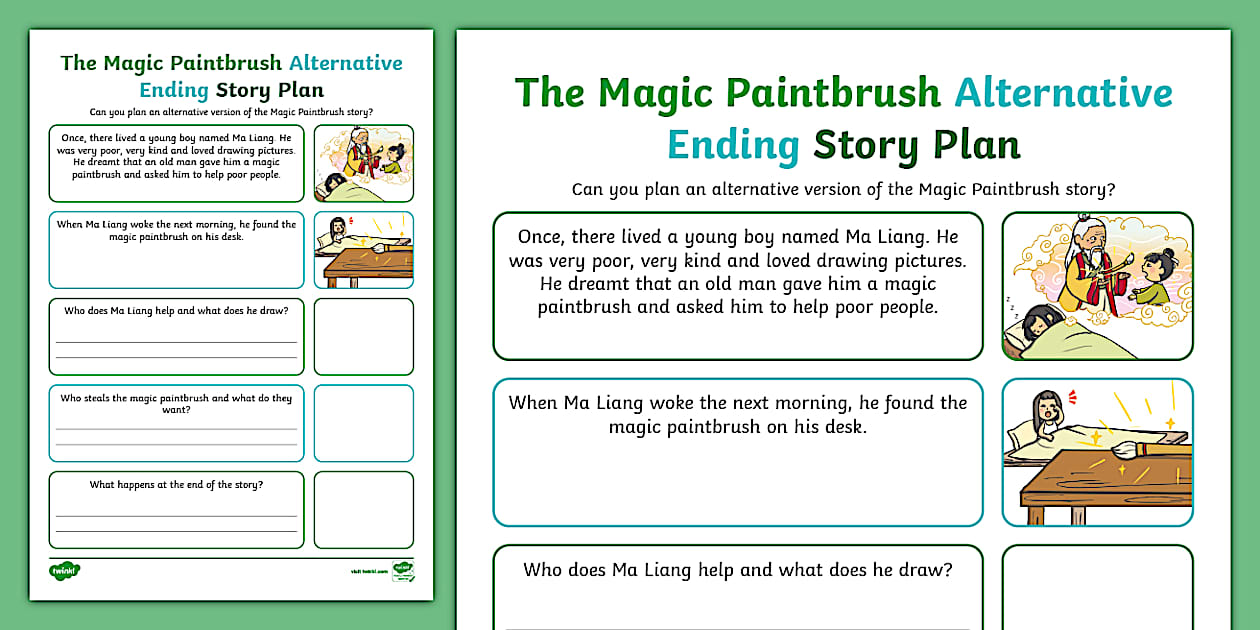 The Magic Paintbrush Alternative Ending Worksheet - Story Endings