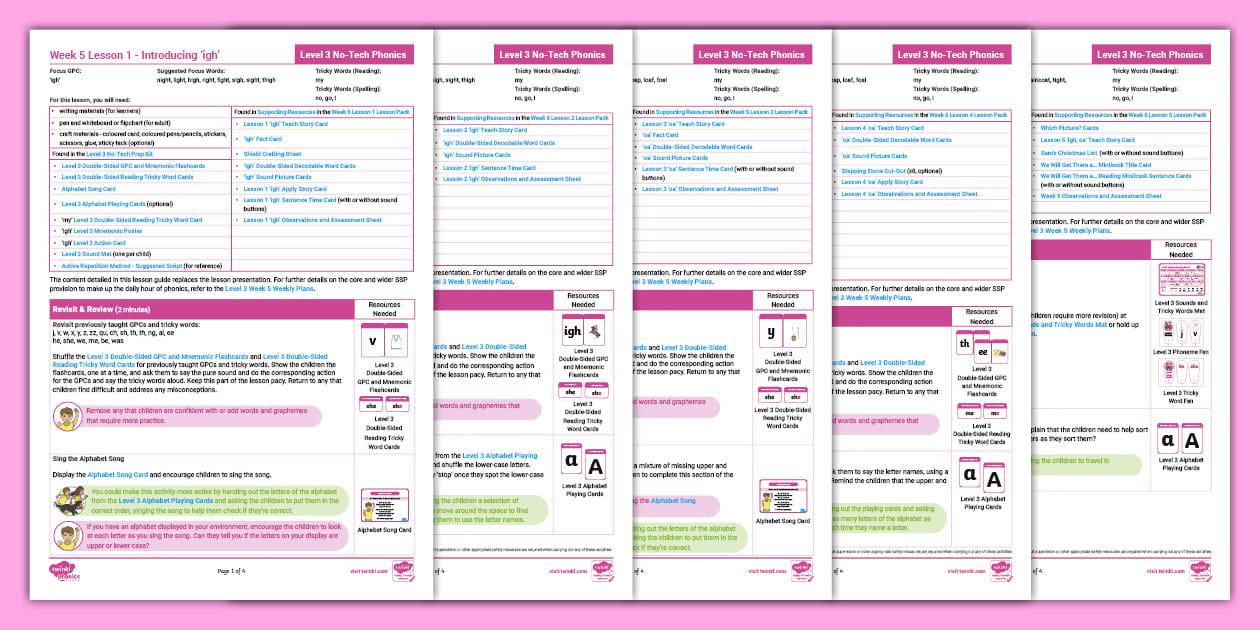 Level 3 No-Tech Phonics Week 5 Lesson Guide Pack