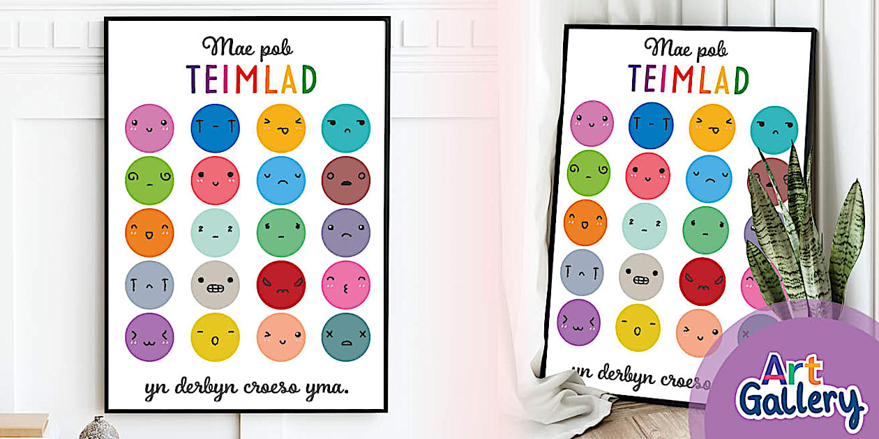 Poster Mae Pob Teimlad Yn Derbyn Croeso Yma (teacher made)