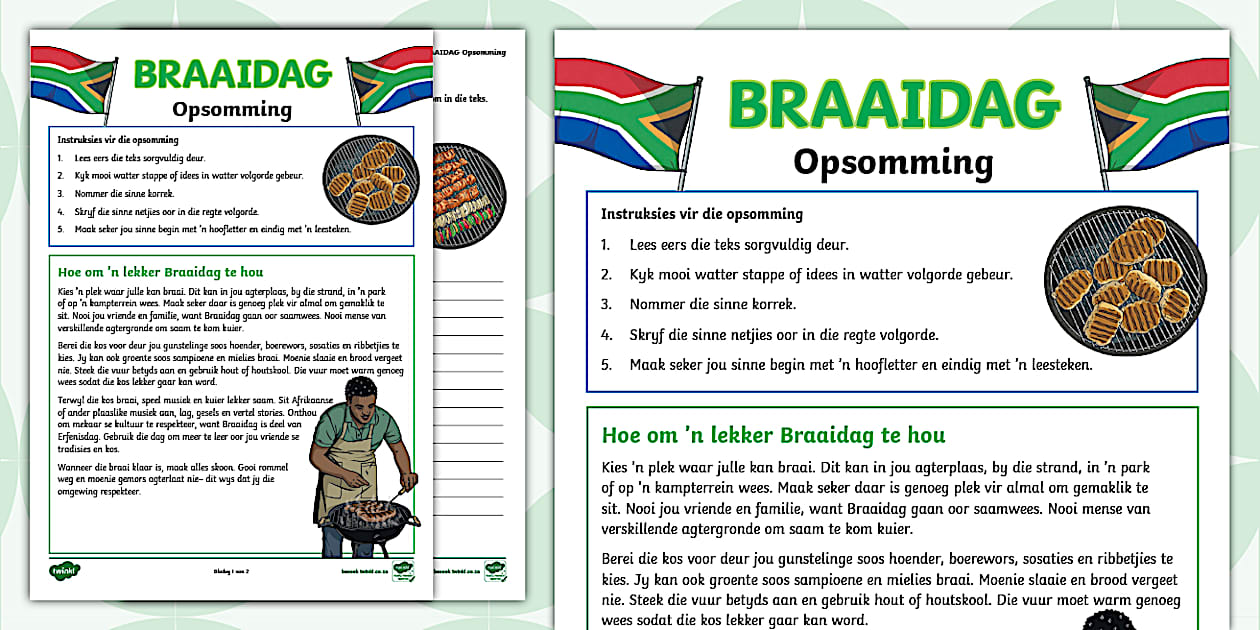 Graad 4 Afrikaans EAT Kwartaal 3: Braaidag-Opsomming (KABV Belyn)