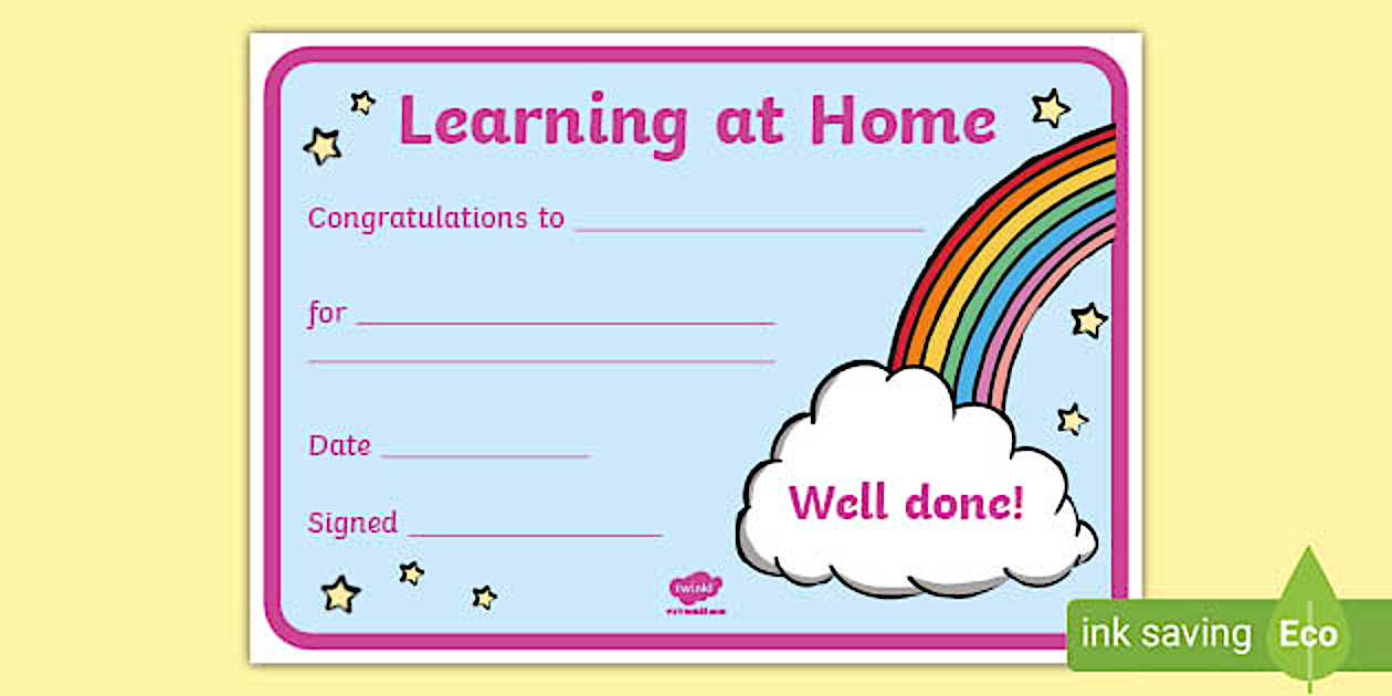 Editable EYFS Learning at Home Certificate (teacher made)