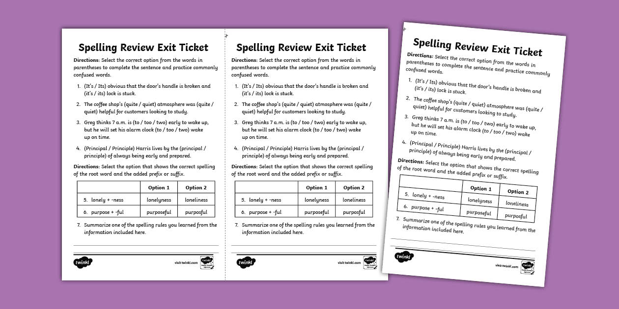Sixth Grade Spelling Review Exit Ticket (Teacher-Made)