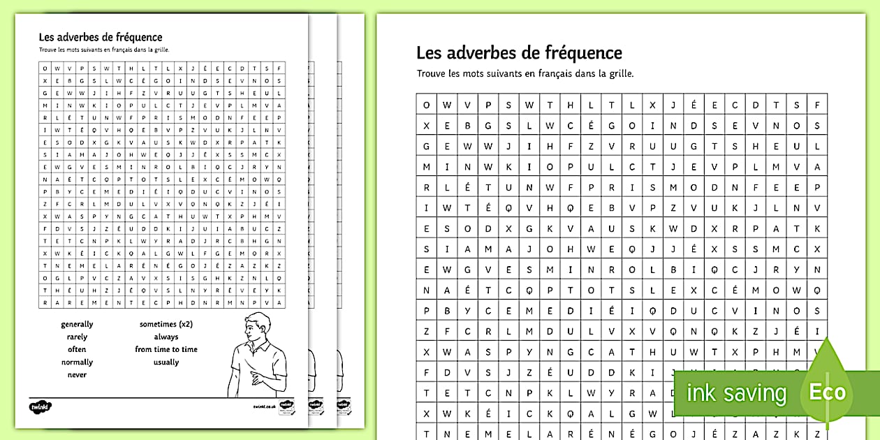 French Frequency Adverbs Differentiated Word Search - Twinkl