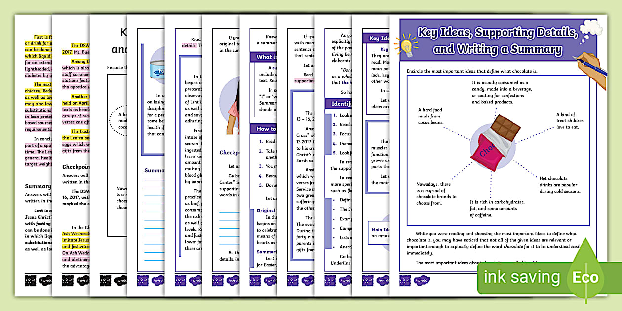 Key Ideas, Supporting Details, and Writing a Summary | Grade 7 | Twinkl
