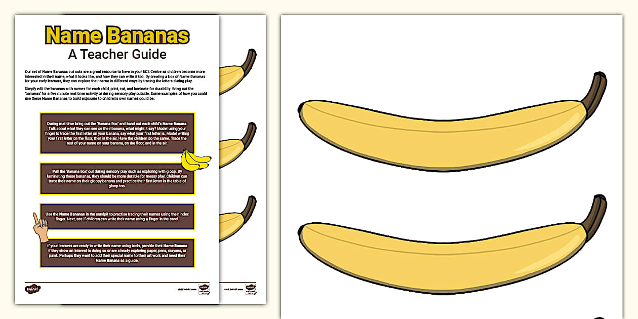 Editable Name Tracing Bananas and Teacher Guide - Twinkl