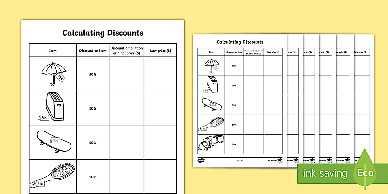Editable Calculating Discounts Differentiated Worksheets