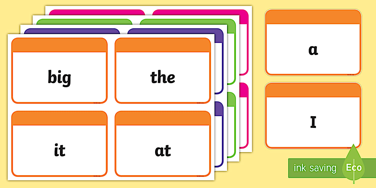 Editable Coloured Phase 2 to 5 High Frequency Words Flashcards