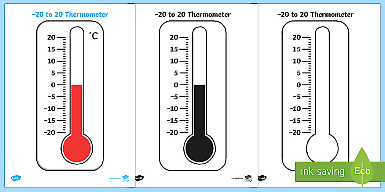 Minus 20 to 20 Thermometer Worksheet - Maths - Twinkl