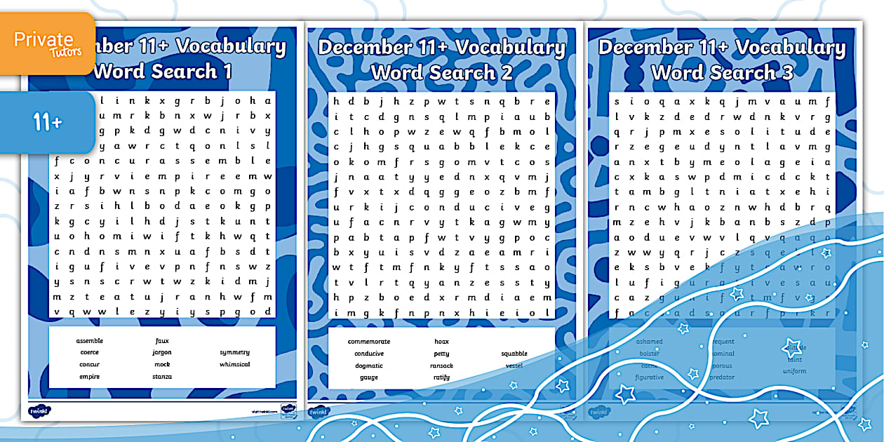 11+ Vocabulary Word Searches - December Pack - Twinkl