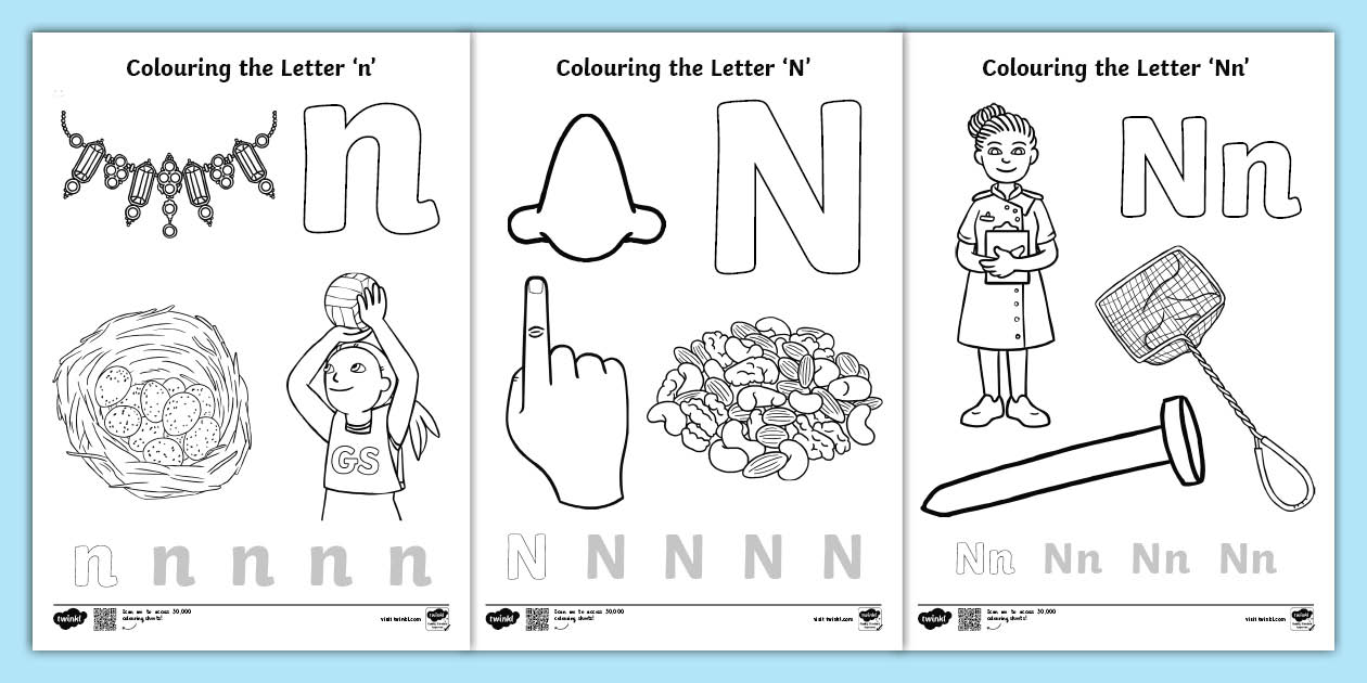 Letter N Colouring Pages (teacher made) - Twinkl