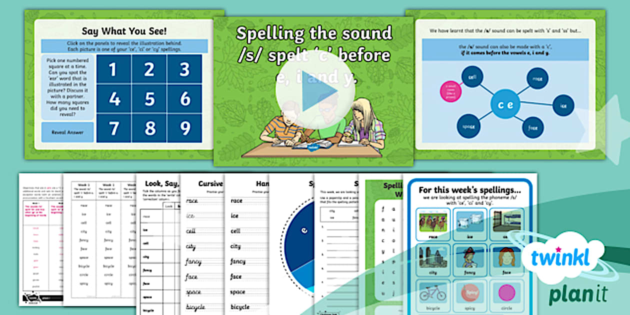 PlanIt Y2 Term 1A W3: /s/ Spelt 'ce' Words, 'ci' Words, 'cy' Words Spelling