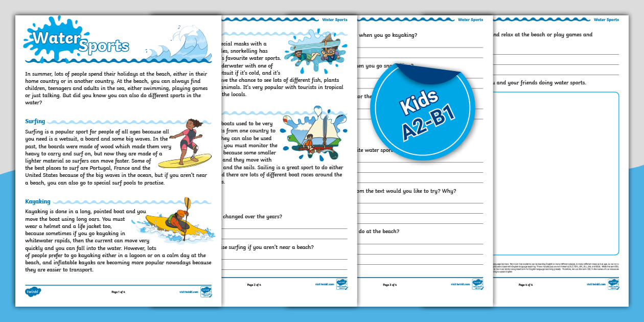 ESL Water Sports Reading Comprehension [Kids, A2-B1]