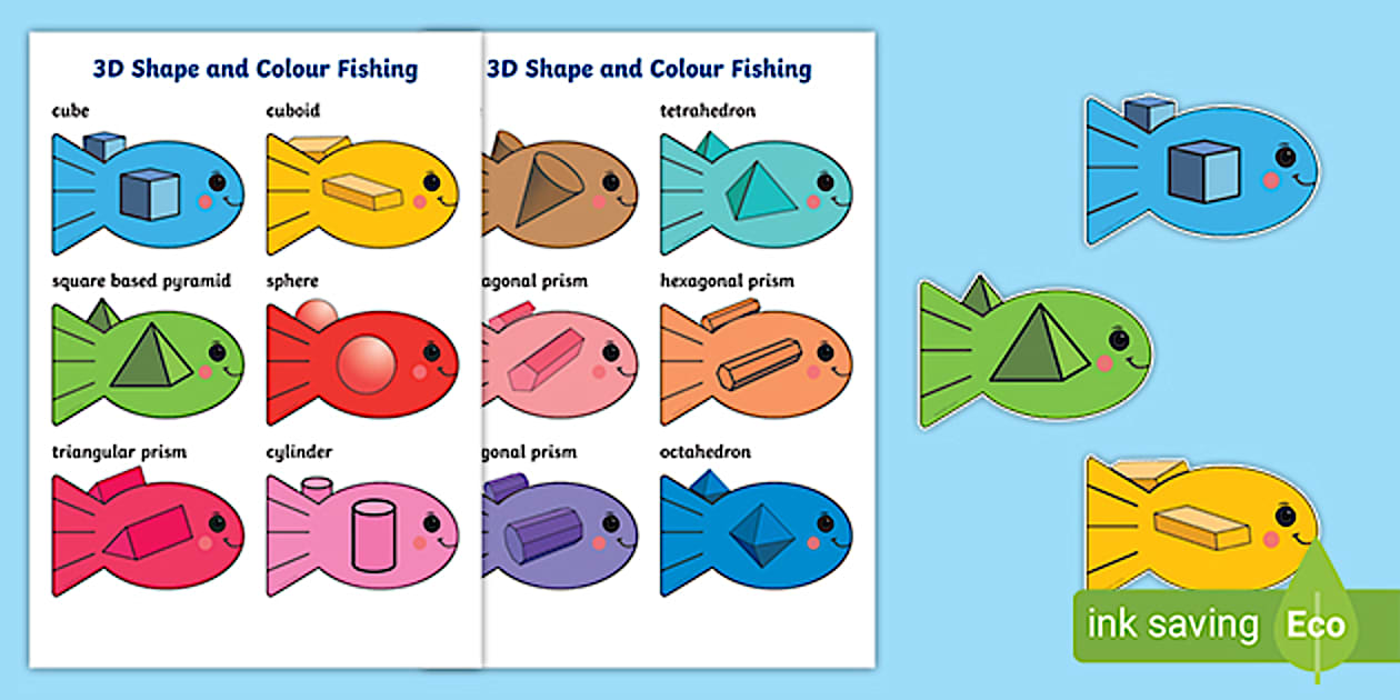 3D Shape and Color Fishing Activity (Teacher-Made) - Twinkl