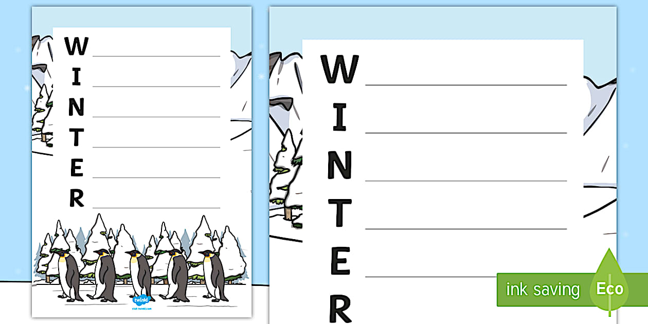 Black and White Winter Acrostic Poem Template (teacher made)