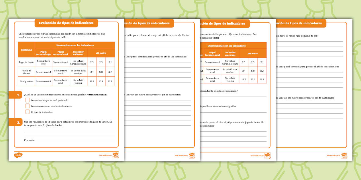Actividades ácidos, álcalis y escala de pH - Twinkl Colombia