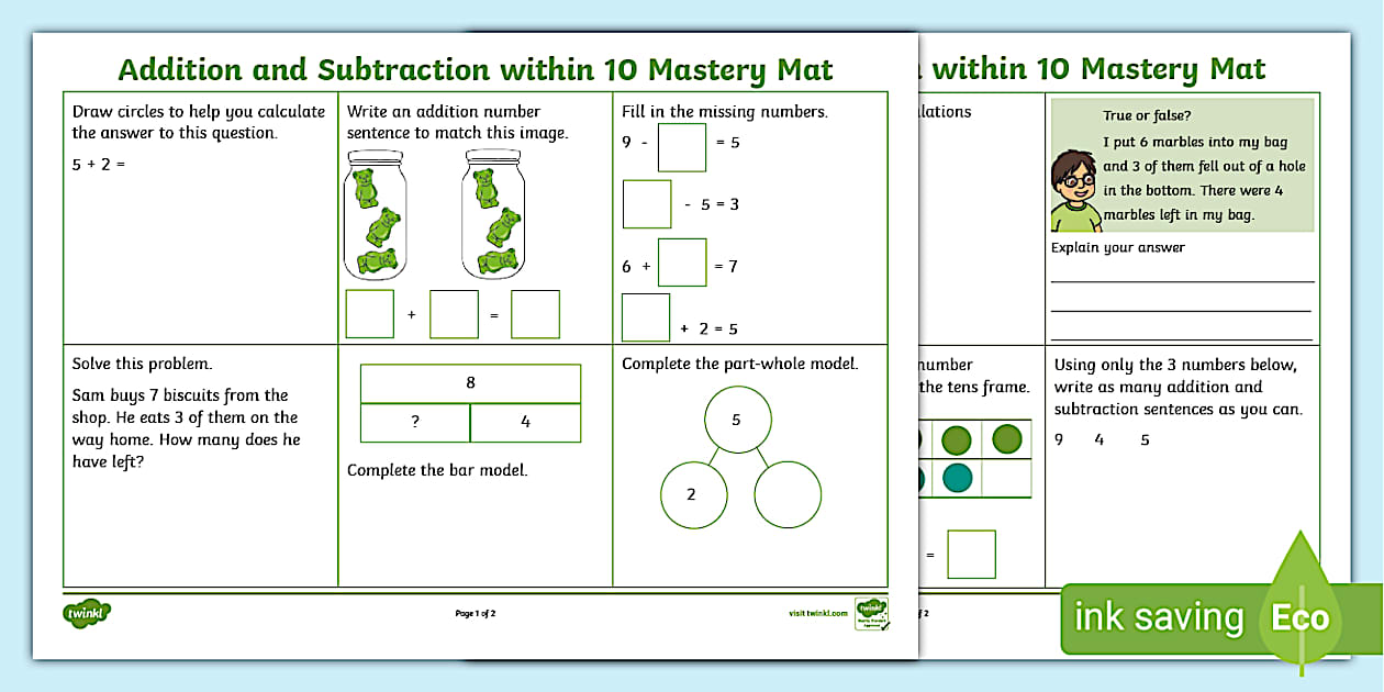 👉 Addition and Subtraction within 10 Mastery Mat - Twinkl