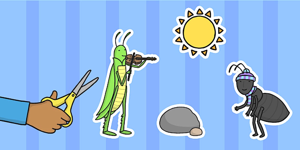 Black and White The Ant and the Grasshopper Story Cut Outs