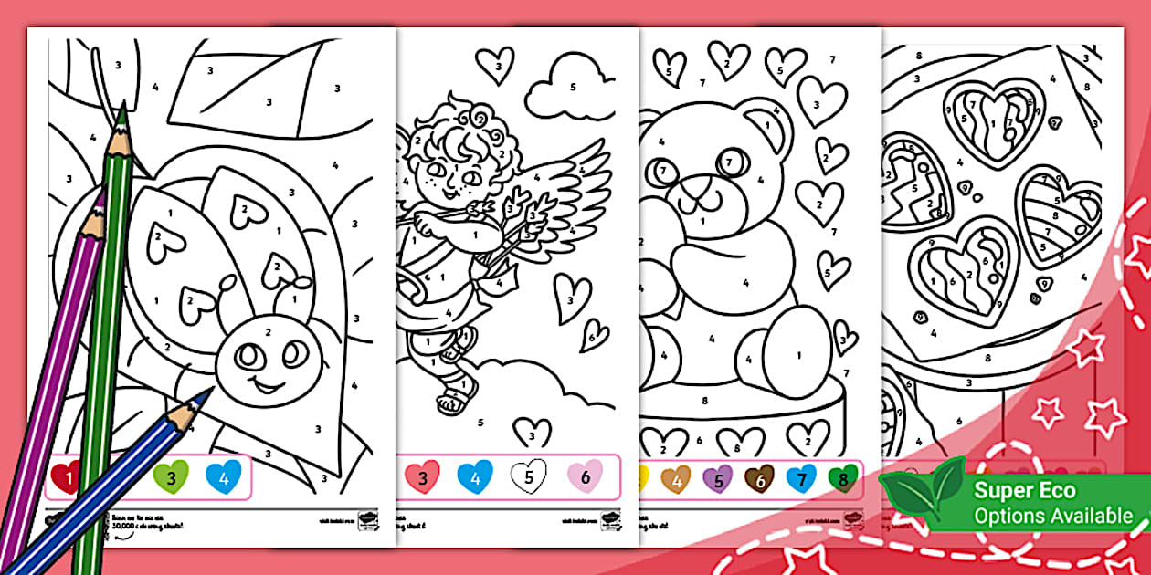 Valentine's Day Colour by Number Pages (teacher made)