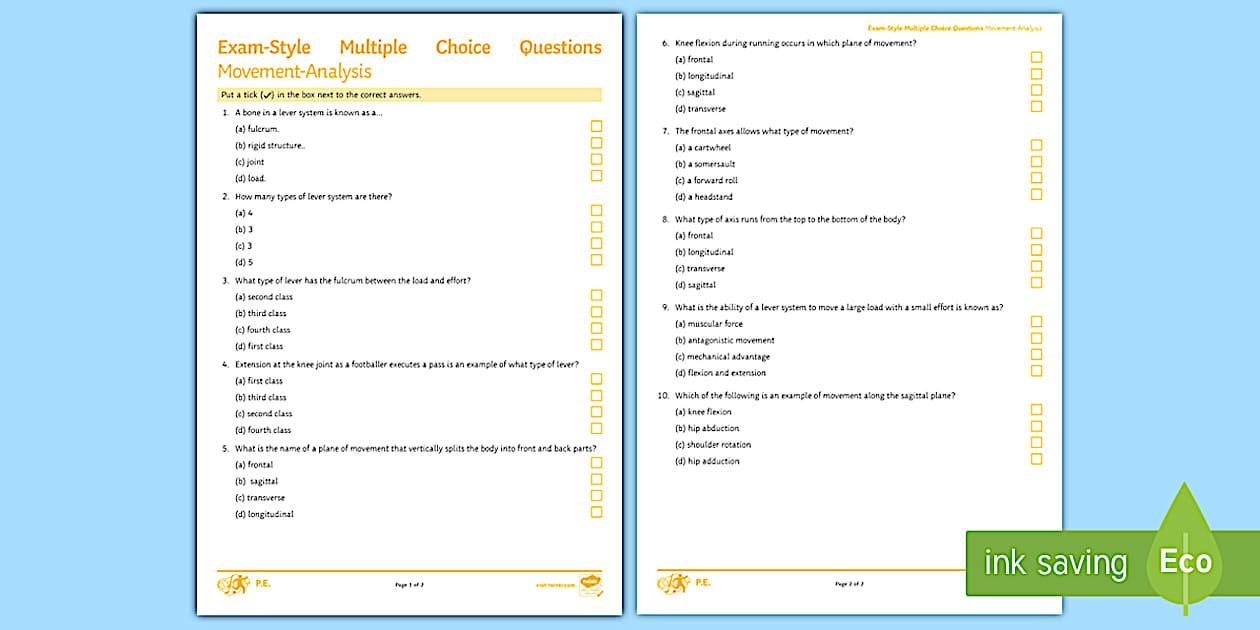 GCSE PE Exam-Style Multiple Choice Questions: Movement Analysis