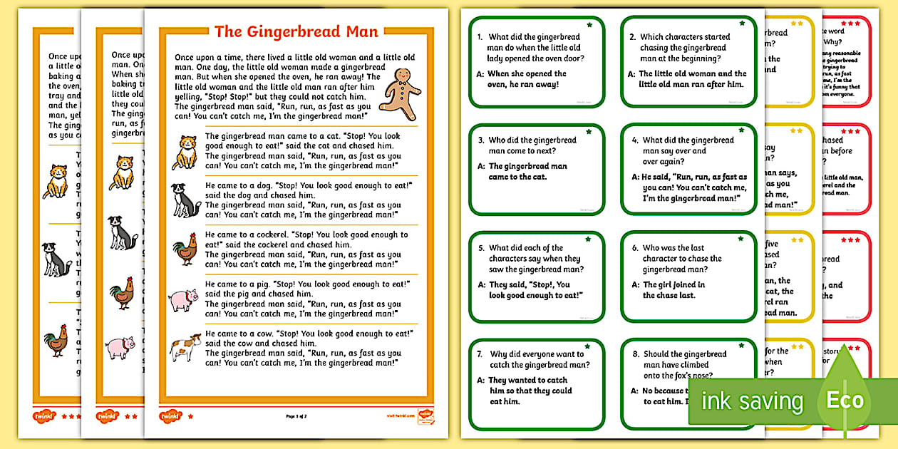The Gingerbread Man Differentiated Story and Comprehension Question Cards