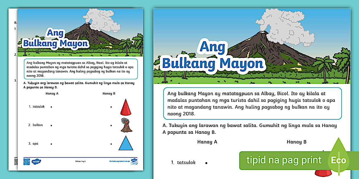 Pagbasa at Pag-unawa Worksheet (Ang Bulkang Mayon) | Twinkl