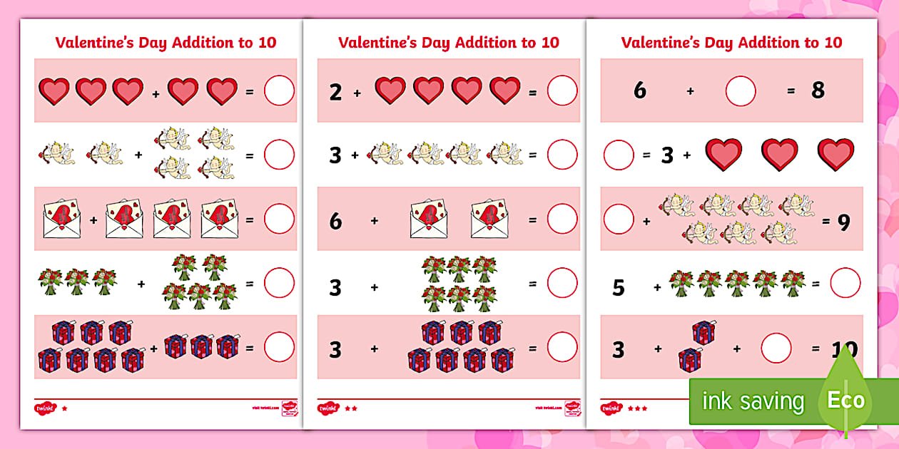 Valentine's Day Addition to 10 Activity | Addition to 10